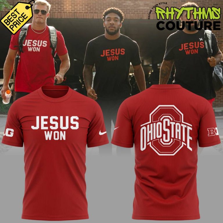 Ohio State Buckeyes JESUS WON Limited Edition Red Tee - Rhythmscouture